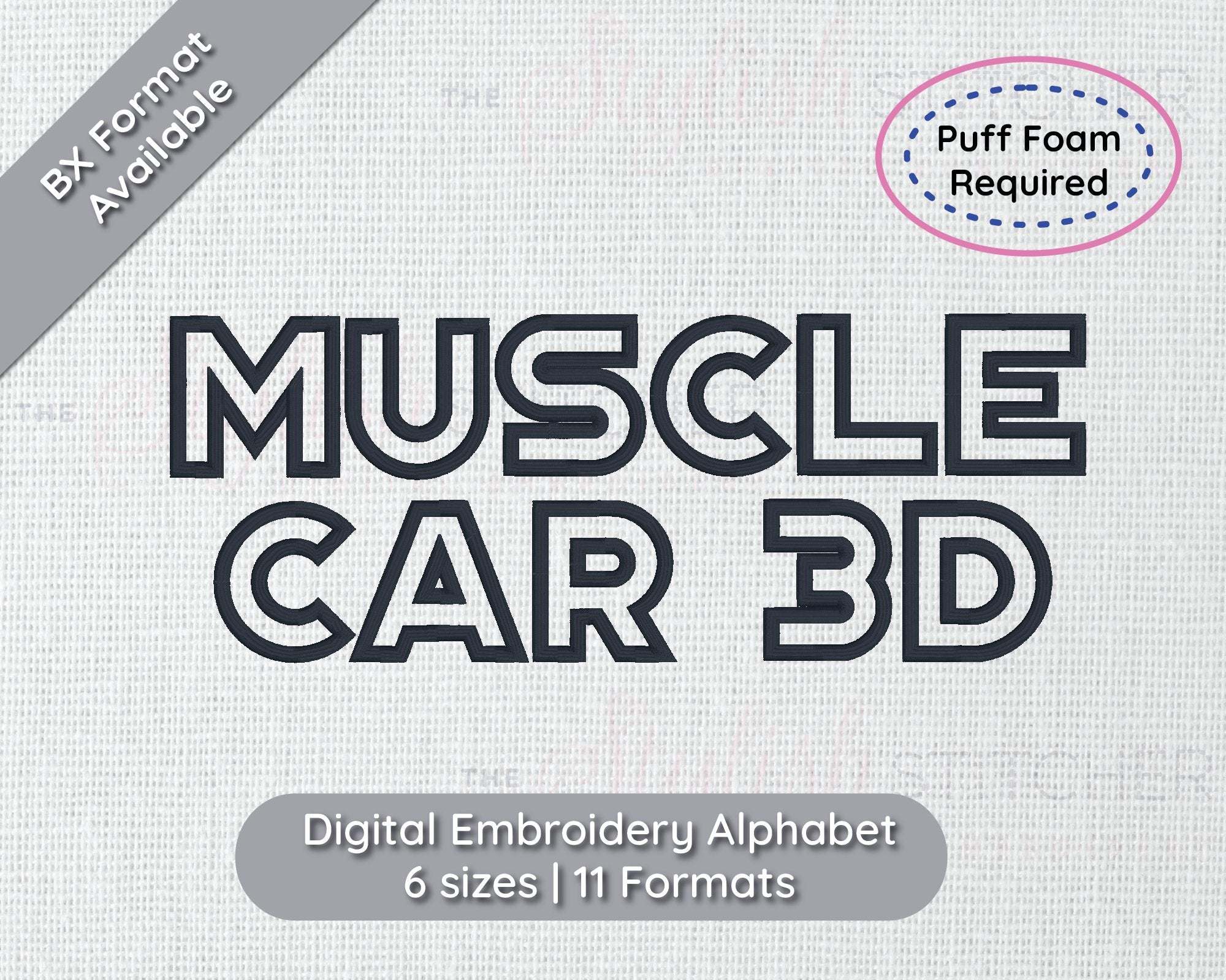 Muscle Car 3D Puff Digital Embroidery Fonts | Digital Embroidery Fonts ...
