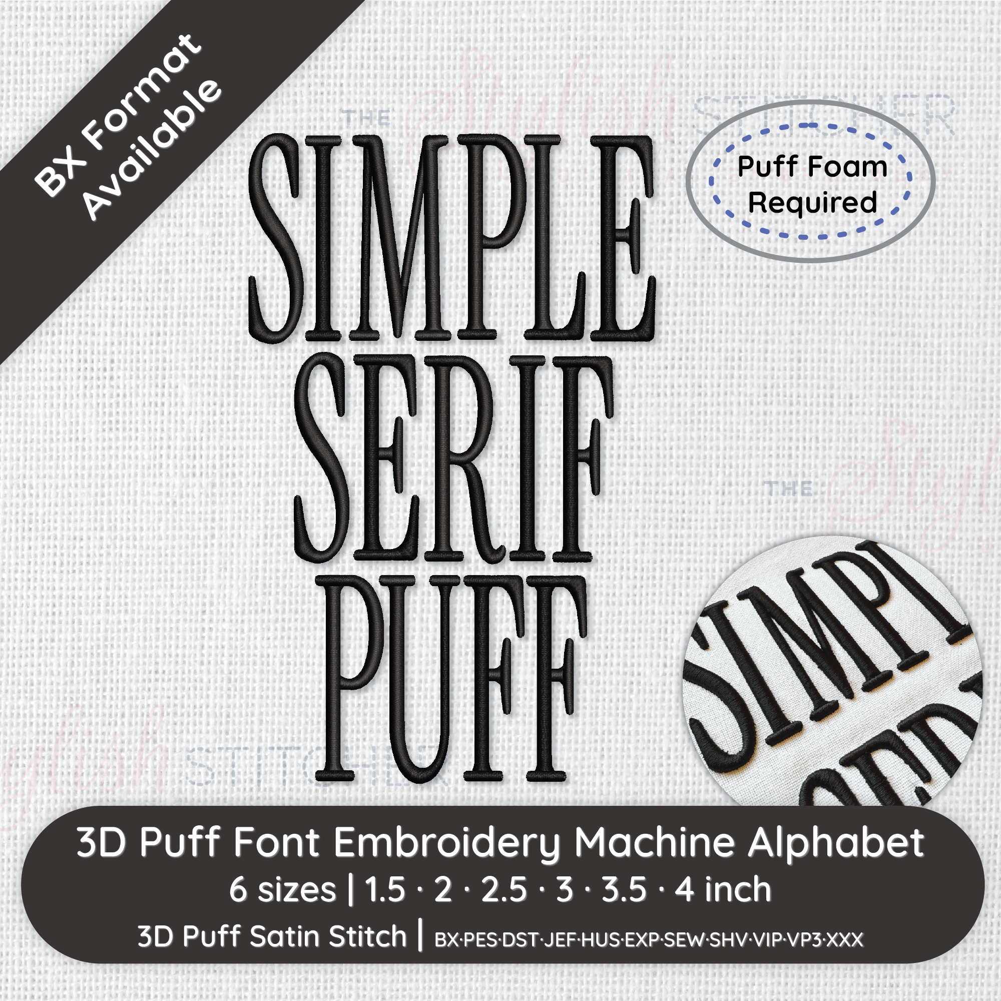 3D Simple Serif Puff Digital Embroidery Font – The Stylish Stitcher